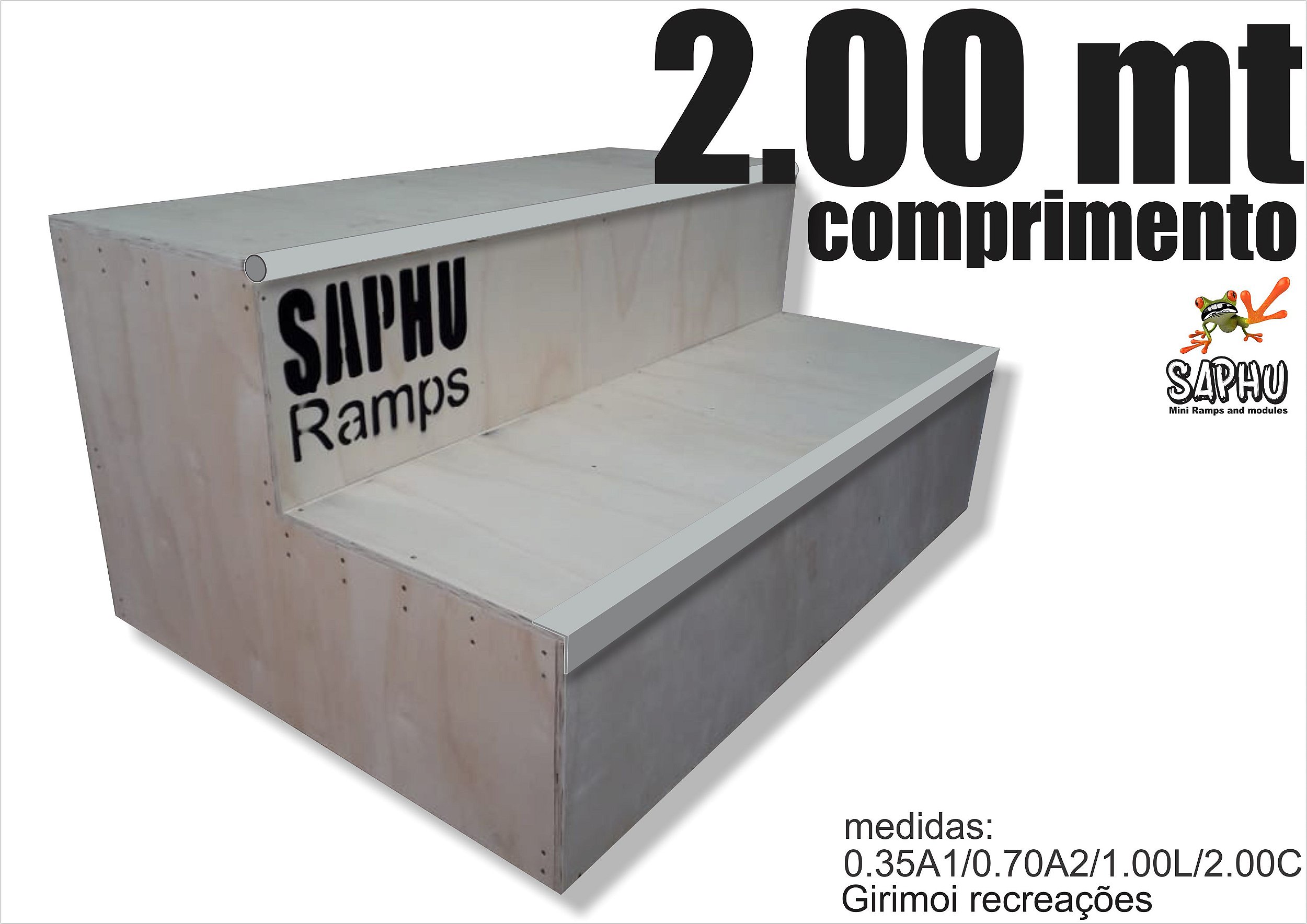 CAIXOTE PARA SKATE ESCADA DUPLO COPING 2.00 COMPRIMENTO - SAPHU RAMPS ...