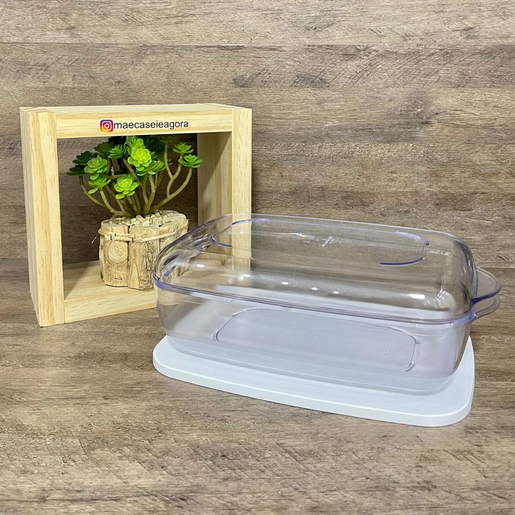 Tupperware Travessa Microplus Retangular 1,7 Litros Transparente e Bra ...
