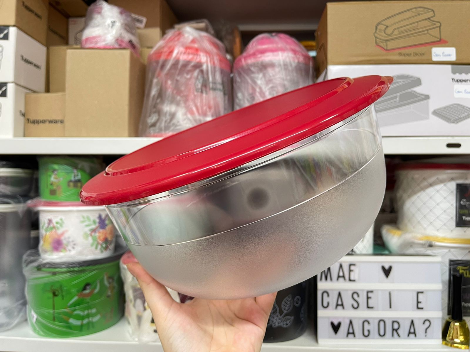 Tupperware Tigela Cristal 6 Litros Transparente com Tampa Vermelha ...