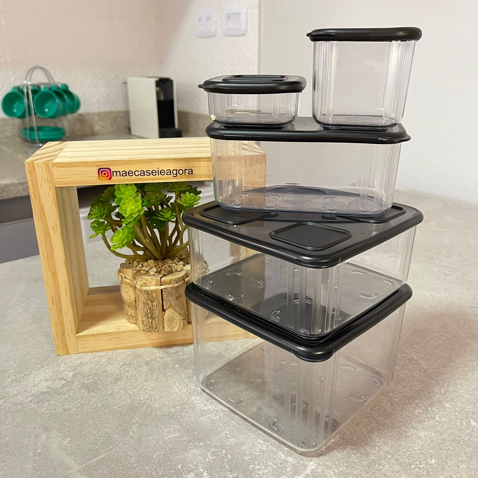 Tupperware Kit 5 Peças Clear Mate Transparente e Preto - Mãe, Casei e ...