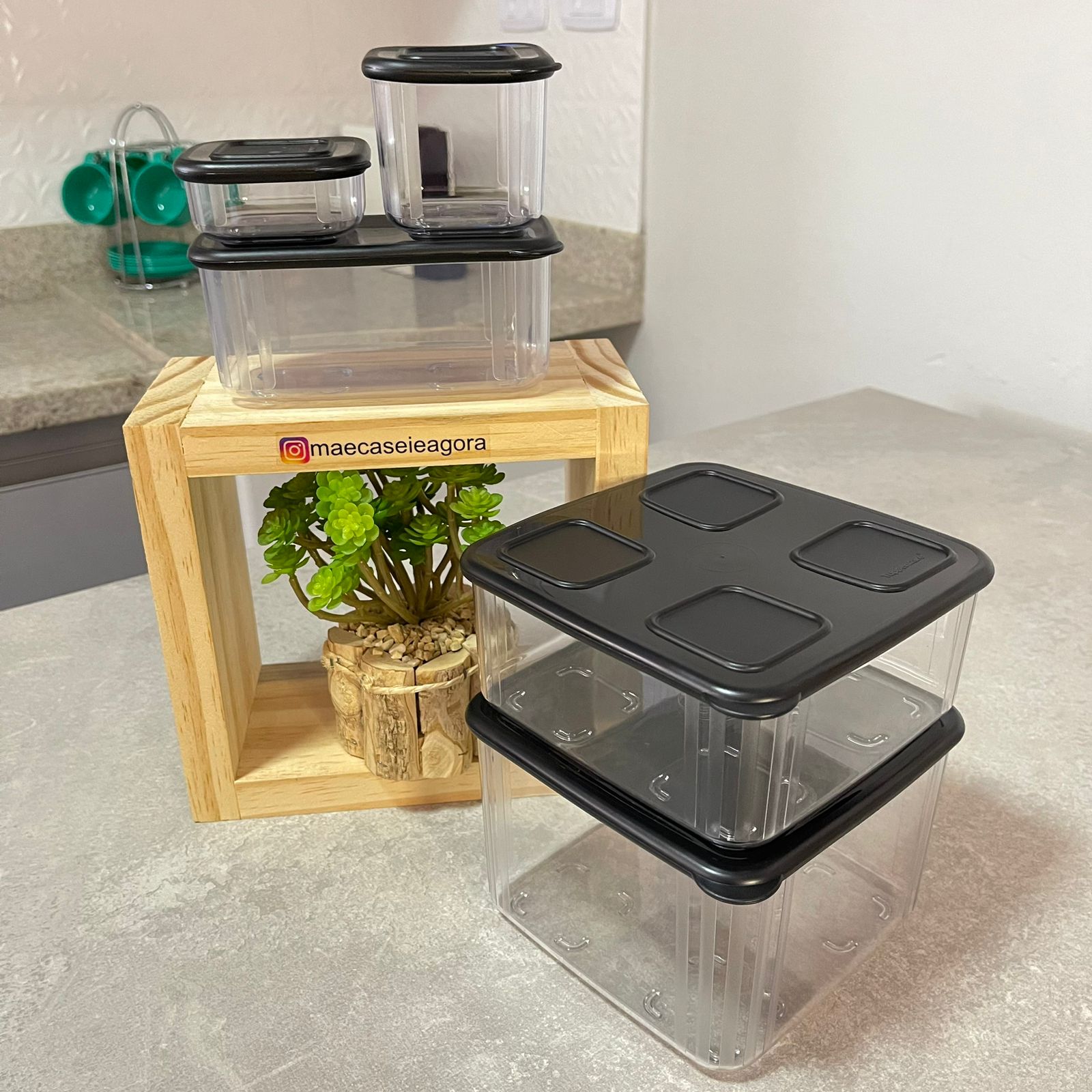 Tupperware Kit 5 Peças Clear Mate Transparente e Preto - Mãe, Casei e ...