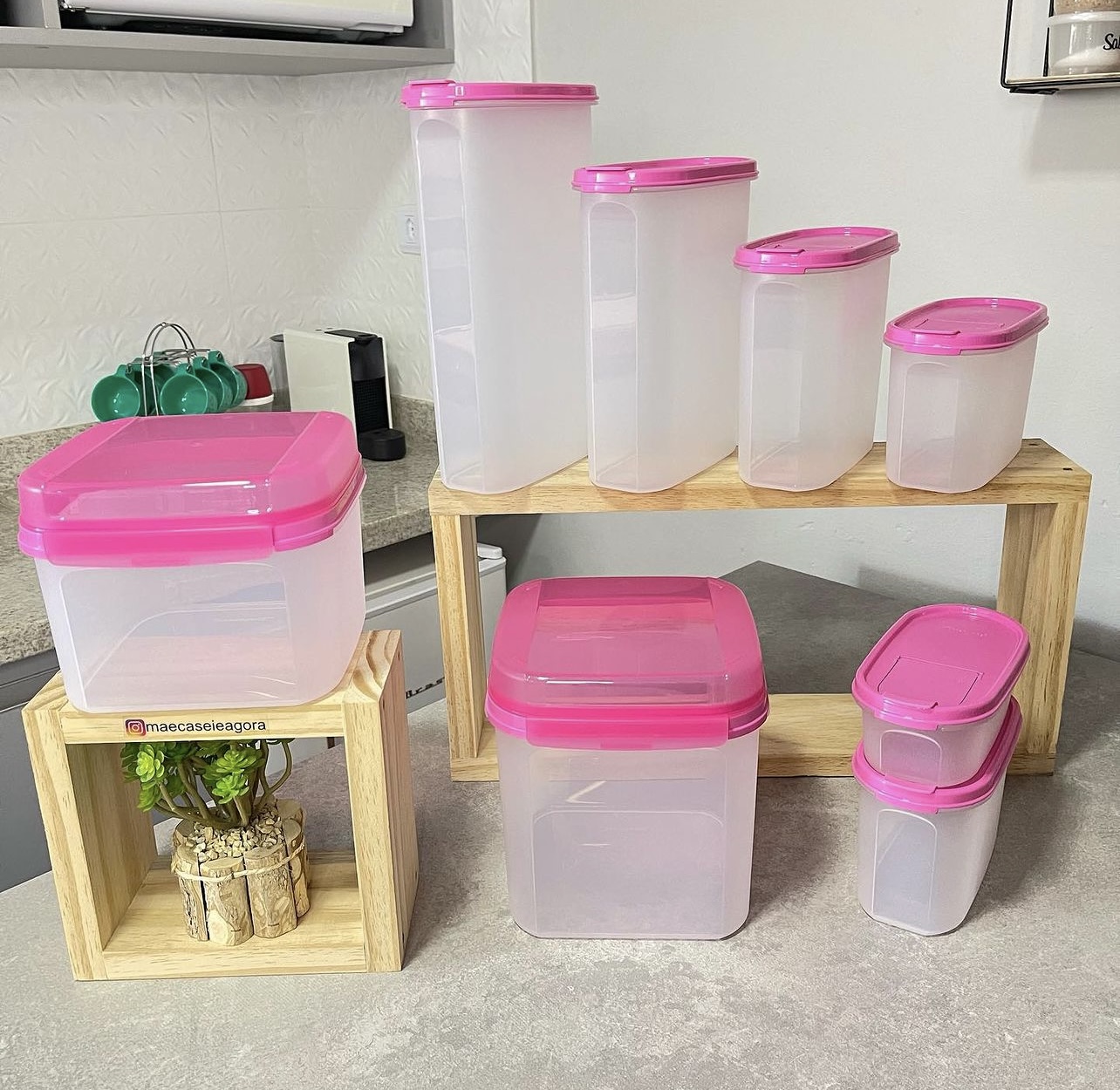 Tupperware Kit 8 Peças Modular Transparente e Tampa Rosa - Mãe, Casei e ...