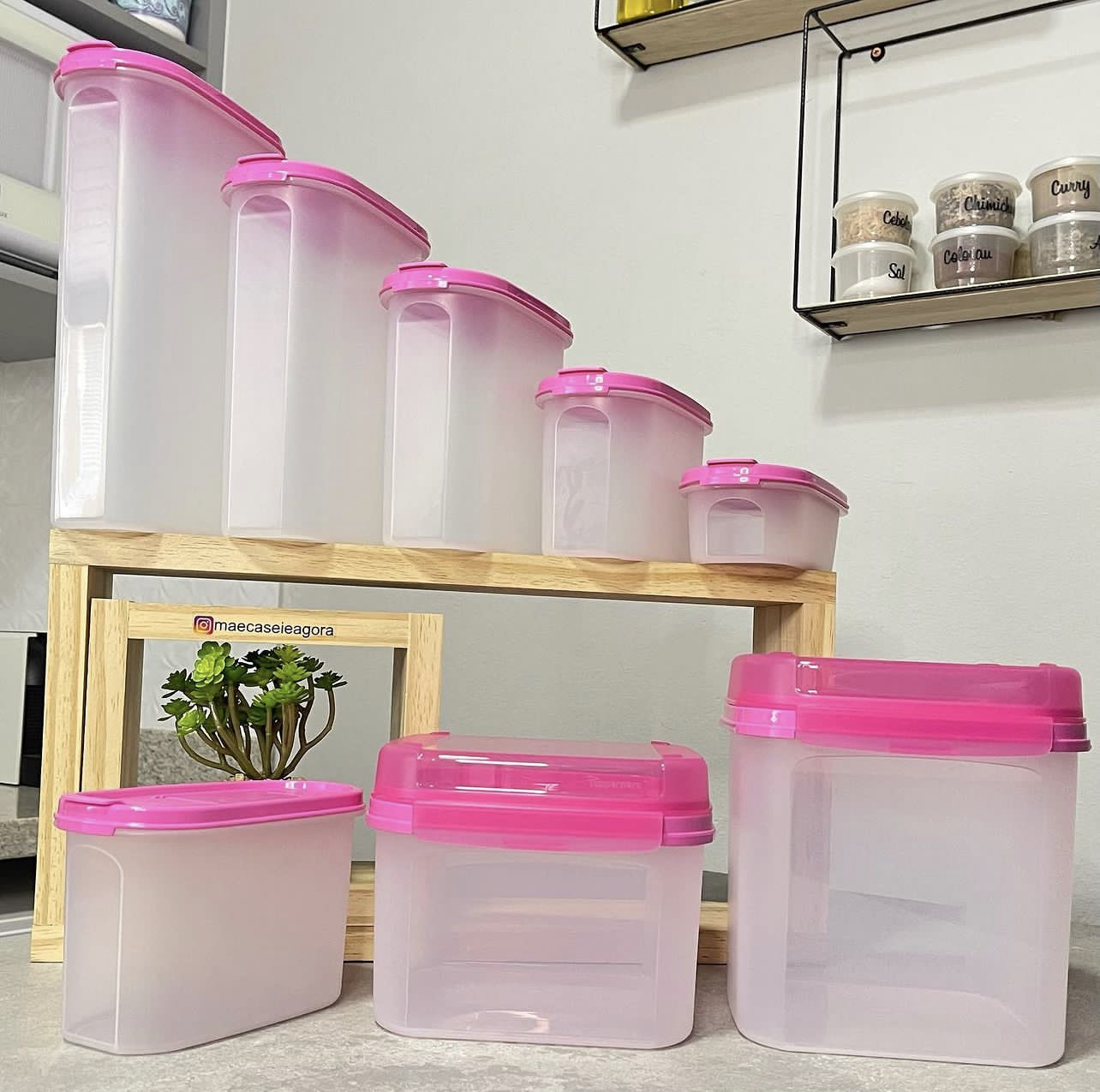 Tupperware Kit 8 Peças Modular Transparente e Tampa Rosa - Mãe, Casei e ...