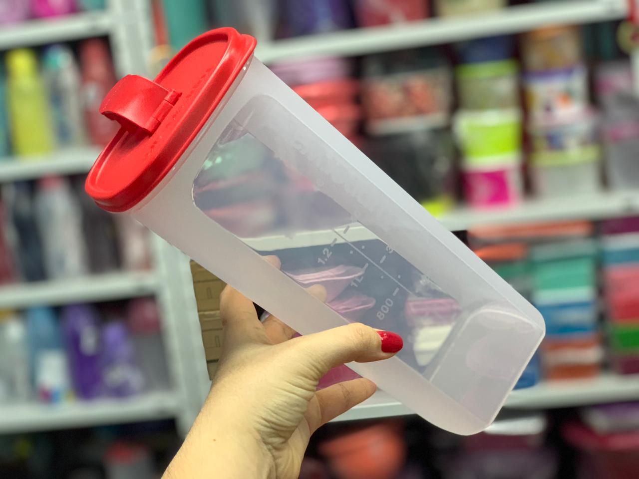 Tupperware Tupper Slim Transparente com Tampa Vermelha 2 Litros - Mãe ...