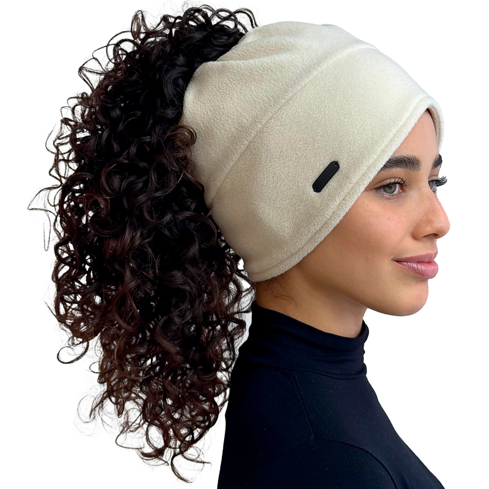 Touca de Inverno 3 em 1 com Cetim - Creme - Super Cacheada - Super Cacheada