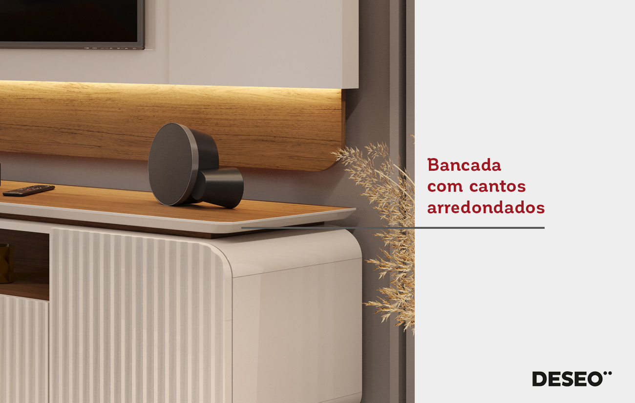 Bancada Dj Com Painel Firenze 3D- Off white/Freijo - LOJAS 2000