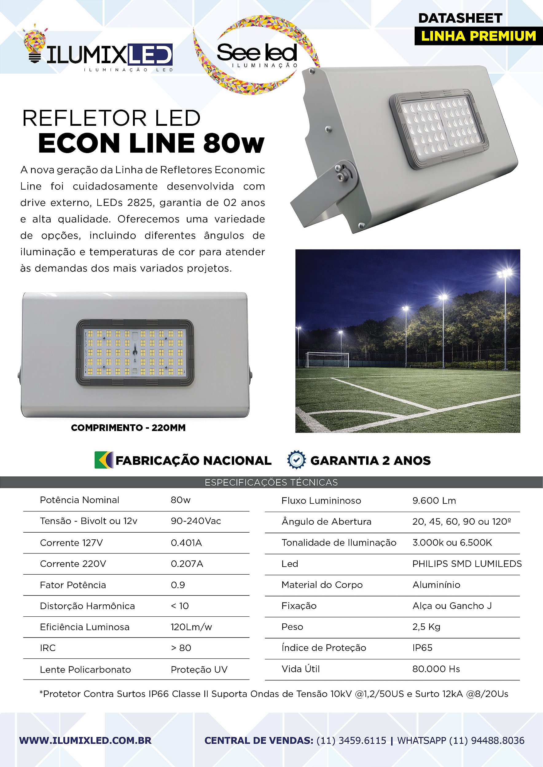 Refletor LED ECO LINE 80w | Qualidade para campo amador - Ilumixled ...