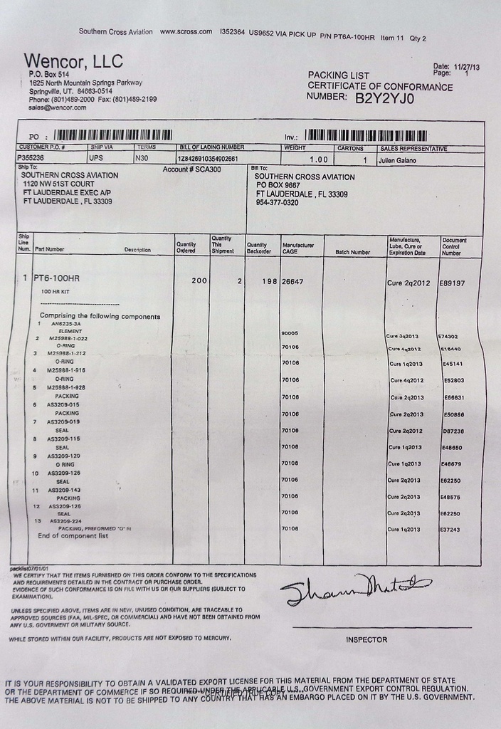 KIT REVISÃO - PT6-100HR - Fibraer