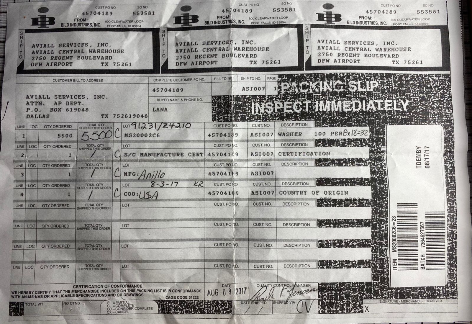 ARRUELA LORD - MS20002C6 - Fibraer