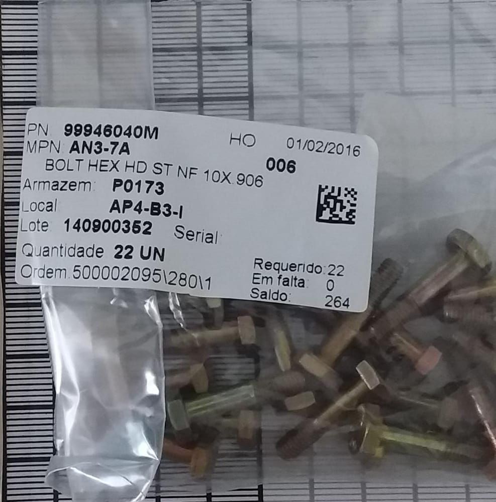 PARAFUSO SEXTAVADO 3/16" - AN3-7A - Fibraer