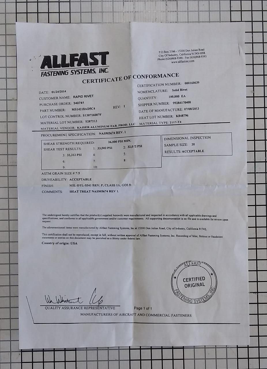 REBITE - MS14218AD5C4 ( BRFZ5AD-4C ) MS14218AD5-4 - Fibraer