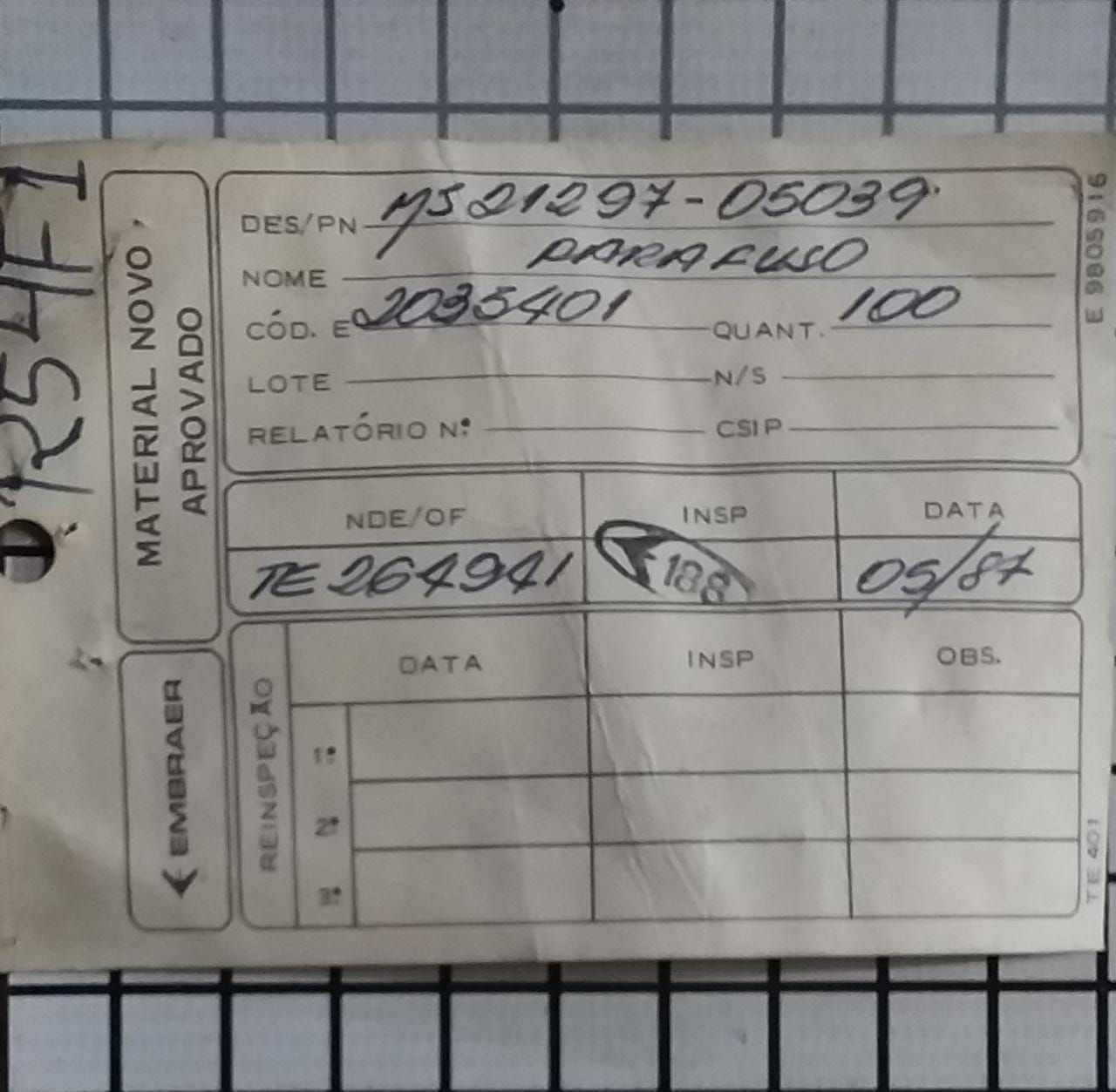 PARAFUSO ESTRIADO - MS21297-05039 - Fibraer