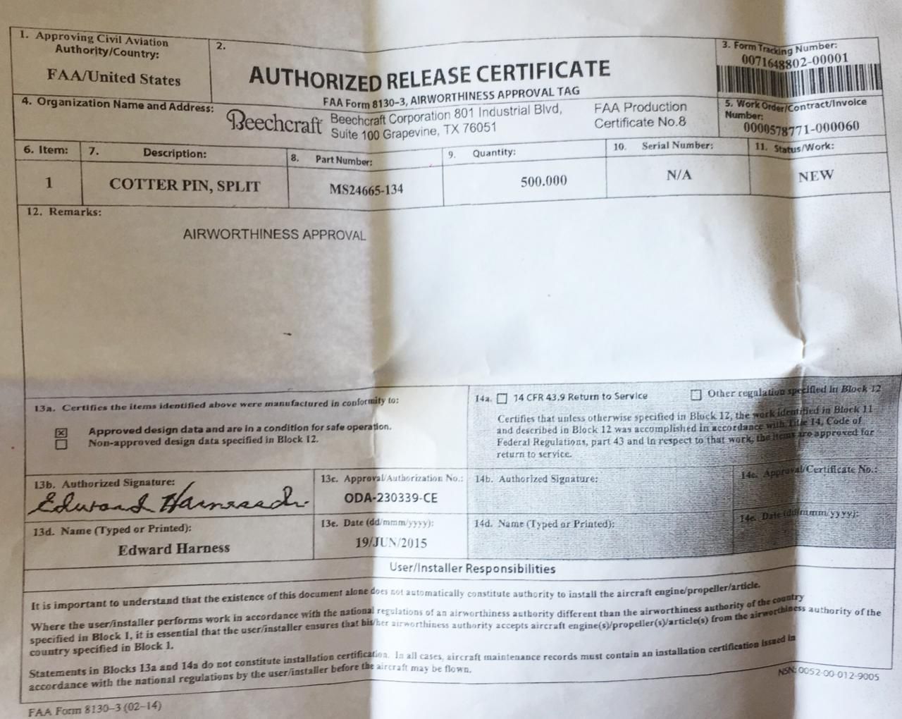 CONTRA PINO 1/16" x 3/4" - MS24665-134 (AN380-2-3) - Fibraer