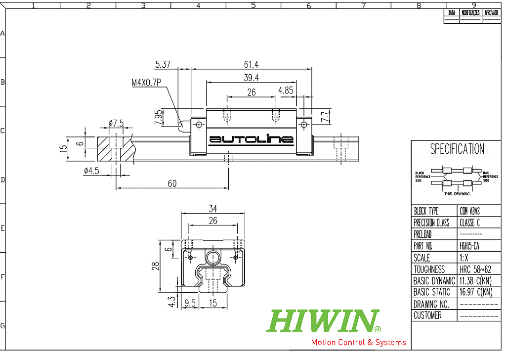 Bloco Linear Hiwin HGH15-CA-Z0-C para Guia 15mm Hiwin – Alta Precisão ...