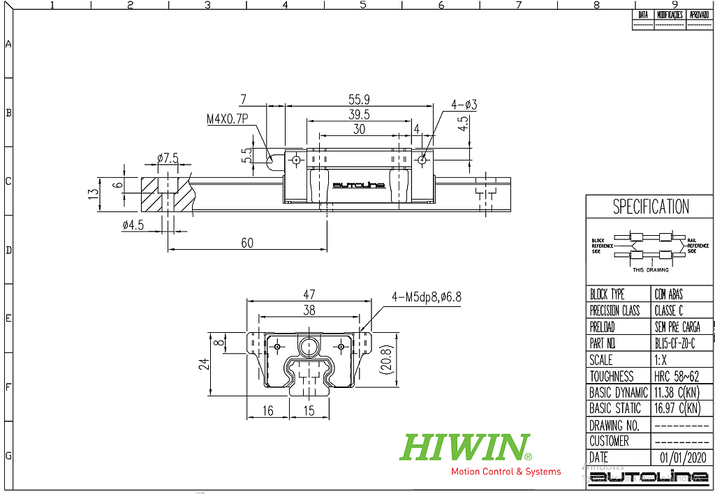 Bloco com Abas HIWIN HGW15-CC-ZA-C Alta Precisão e Performance Linear ...