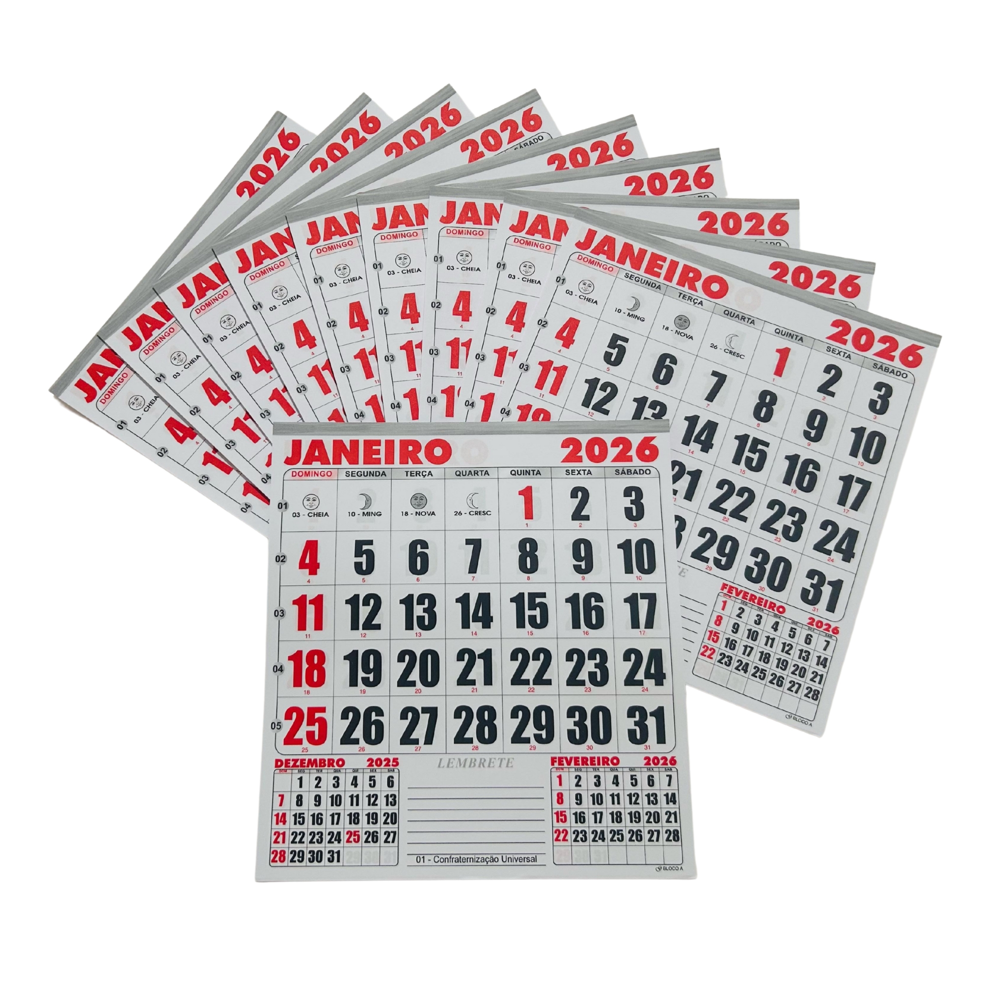 100 Bloco Calendário Comercial 2026 21x22 Refil Kit Folhinha - Agenda ...