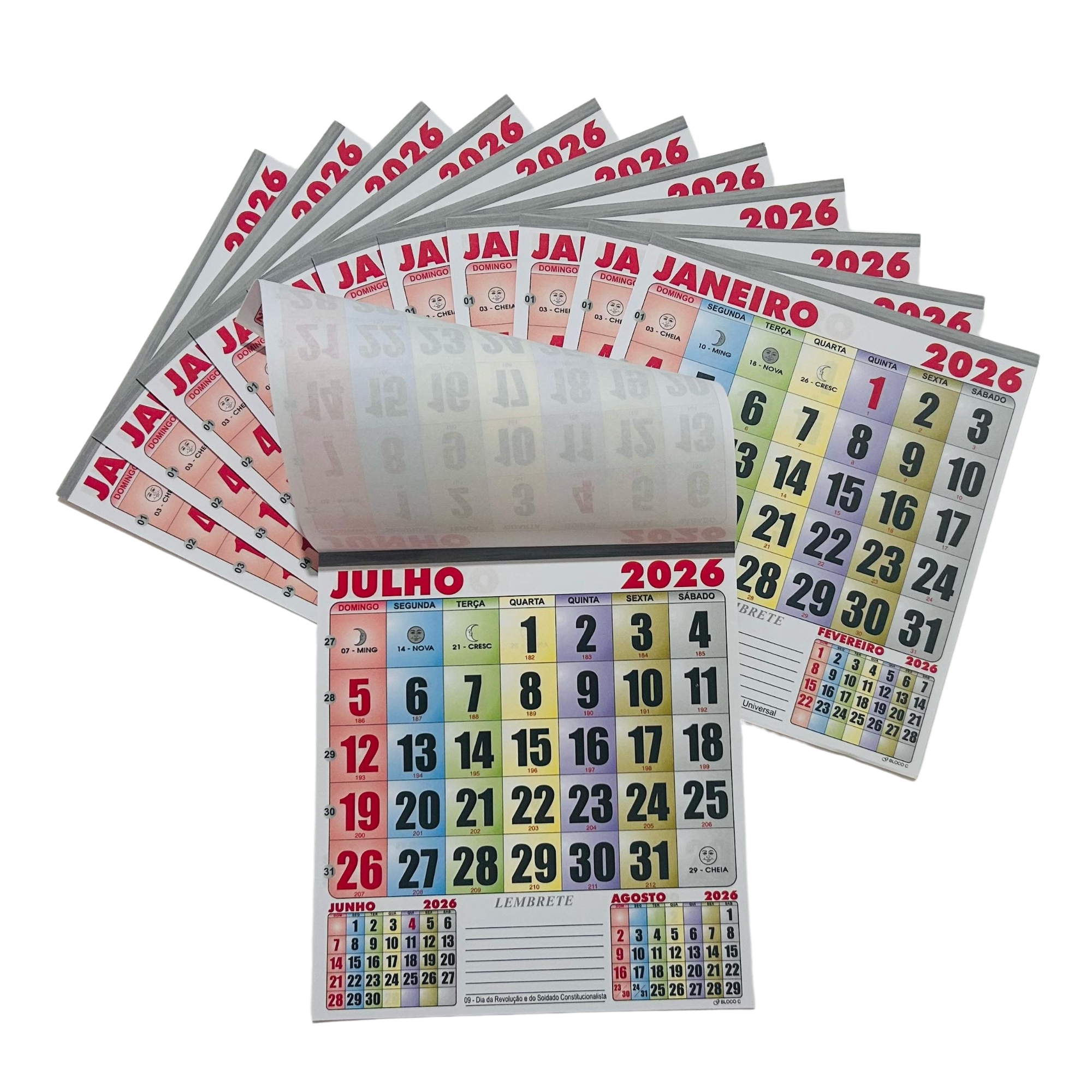 100 Bloco Calendário Comercial 2026 21x22 Refil colorido - Agenda ...