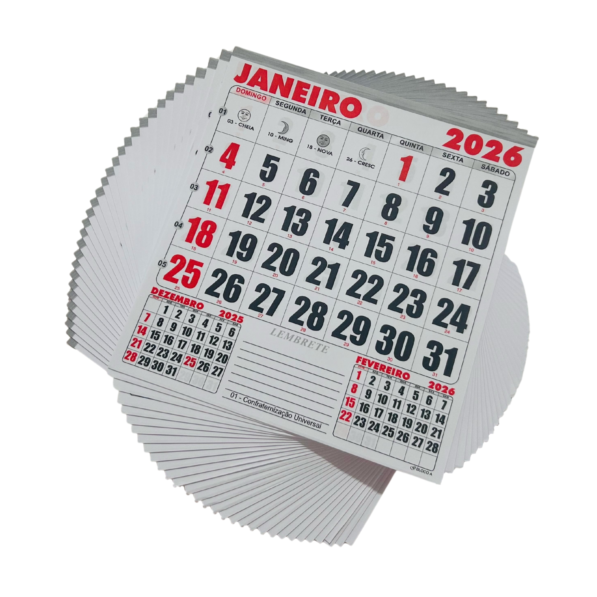 500 Refil Calendário Comercial 2026 Kit Folhinha Bloco 21x22 - Agenda Personalizada | Miolo de ...