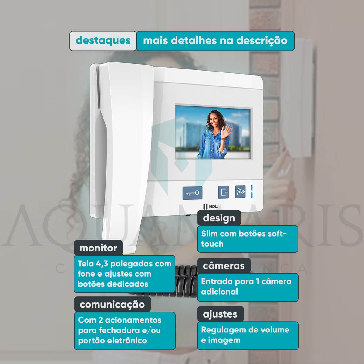 Interfone Com Câmera HDL Class Vídeo Porteiro Eletrônico Visão Noturna ...