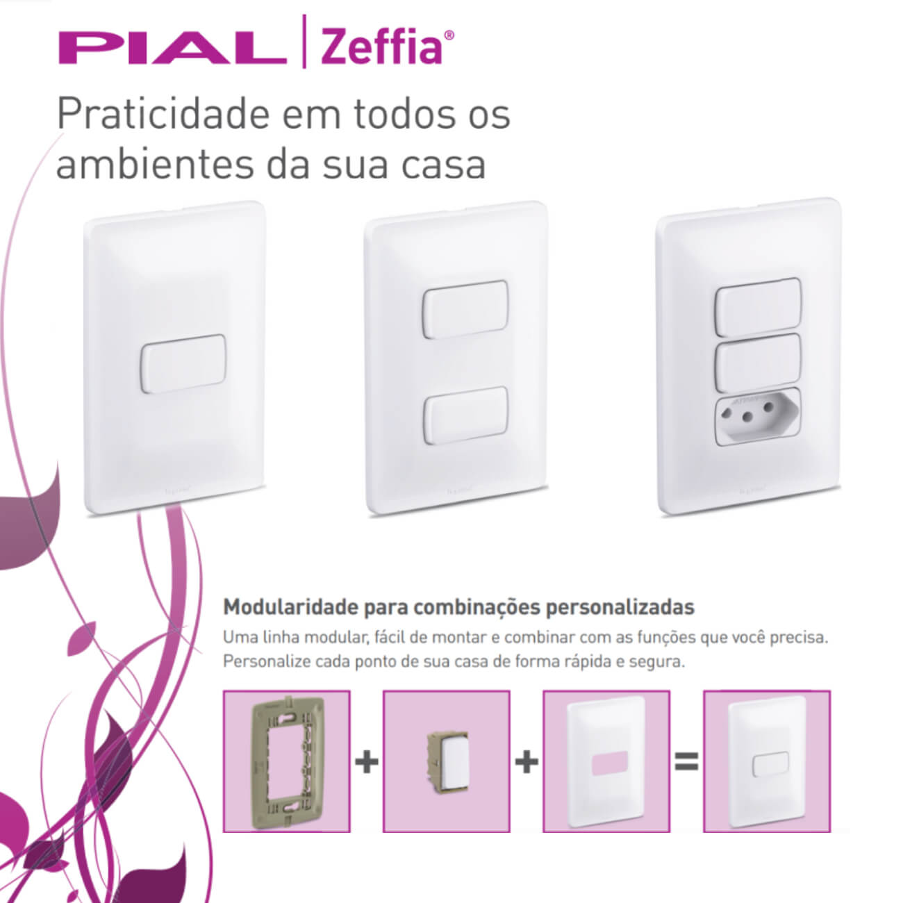 Interruptor Pial Zeffia 4x2 Com 1 Tecla Paralela Com Suporte Placa ...