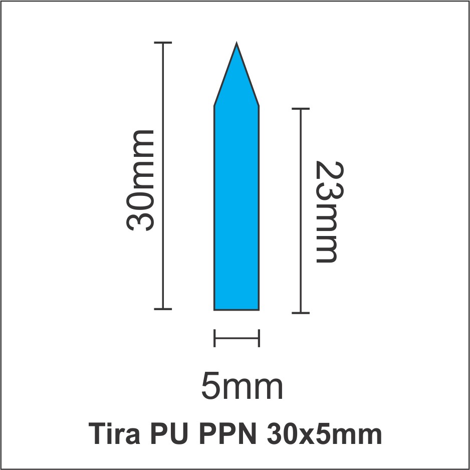 Tira PU 30x5mm AZUL 80 SHORE com Chanfro em V - 10cm - Toca do Silk