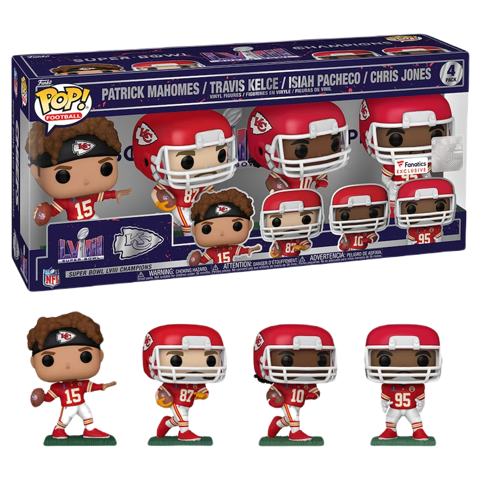 Funko Pop! Patrick Mahomes Travis Kelce Isiah Pacheco Chris Jones 4 ...