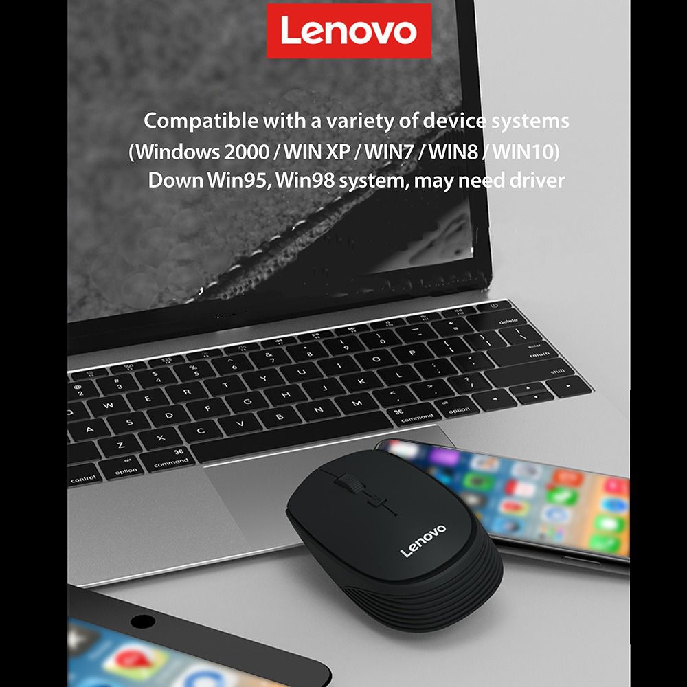 Mouse Sem Fio Lenovo M202 2.4 Ghz Design Ergonômico Preto - Aztech Hardware