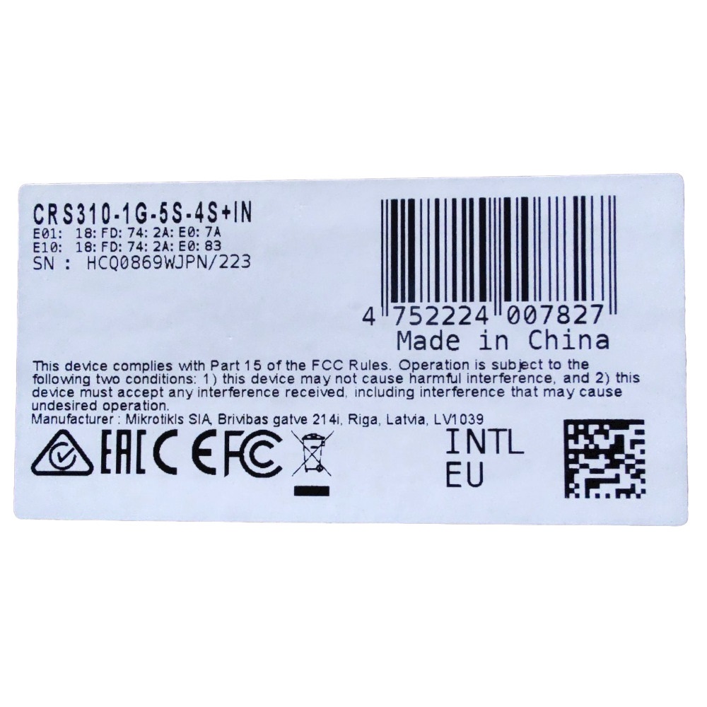 MIKROTIK CLOUD ROUTER SWITCH CRS310-1G-5S-4S+IN - Aztech Hardware