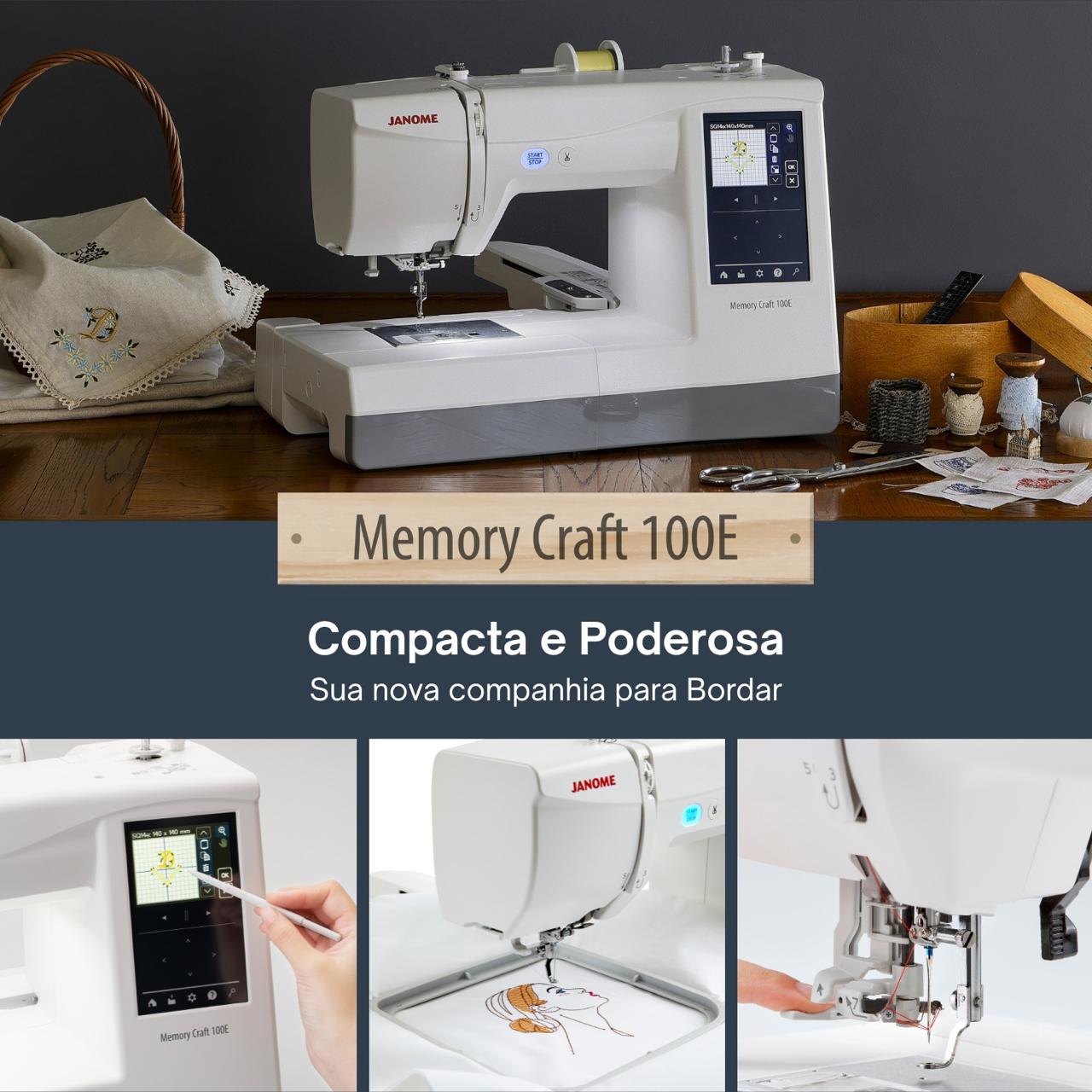 Máquina de Bordado Janome MC100E Área 14x14 cm - Máquinas de Bordar e Máquinas de Costura | SM Shop