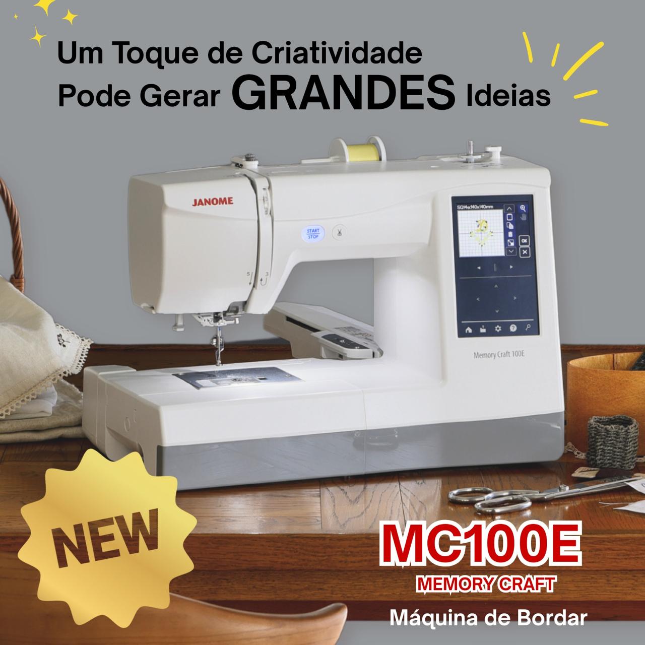 Máquina de Bordado Janome MC100E Área 14x14 cm - Máquinas de Bordar e Máquinas de Costura | SM Shop