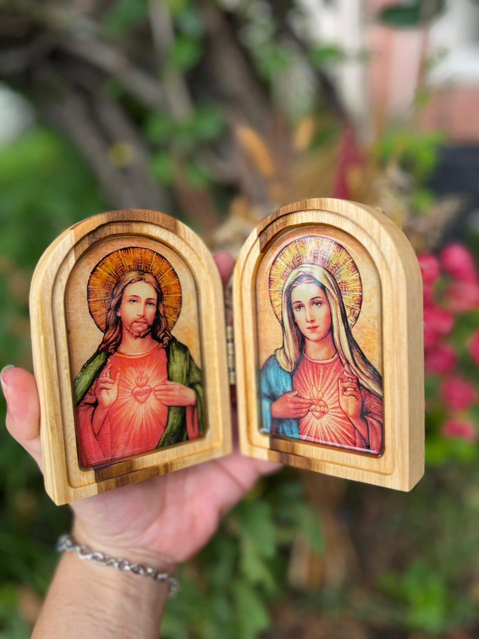 Mini Diptico - Sagrado Coração de Jesus e Imaculado Coração de Maria ...
