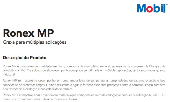 Graxa Mobil RONEX MP 20 kg (Complexo de lítio NLGI 2 - Aprovação Ford ...