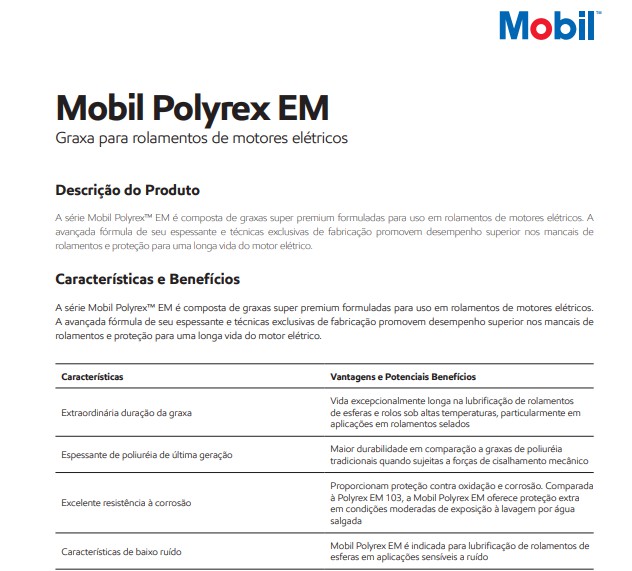 Graxa Mobil POLYREX EM 103 NLGI-3 16 Kg - Rolamento motor elétrico ...