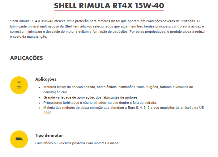 Óleo de Motor Diesel Shell Rimula RT4X 15W40 CI-4 ACEA E7 MB 228.3 ...