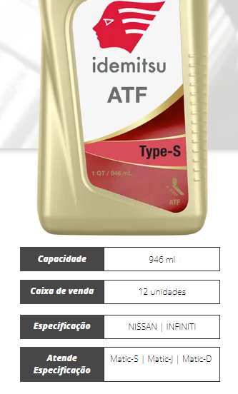 Óleo de Transmissão Automática Idemitsu ATF TYPE S - Nissan Infiniti ...