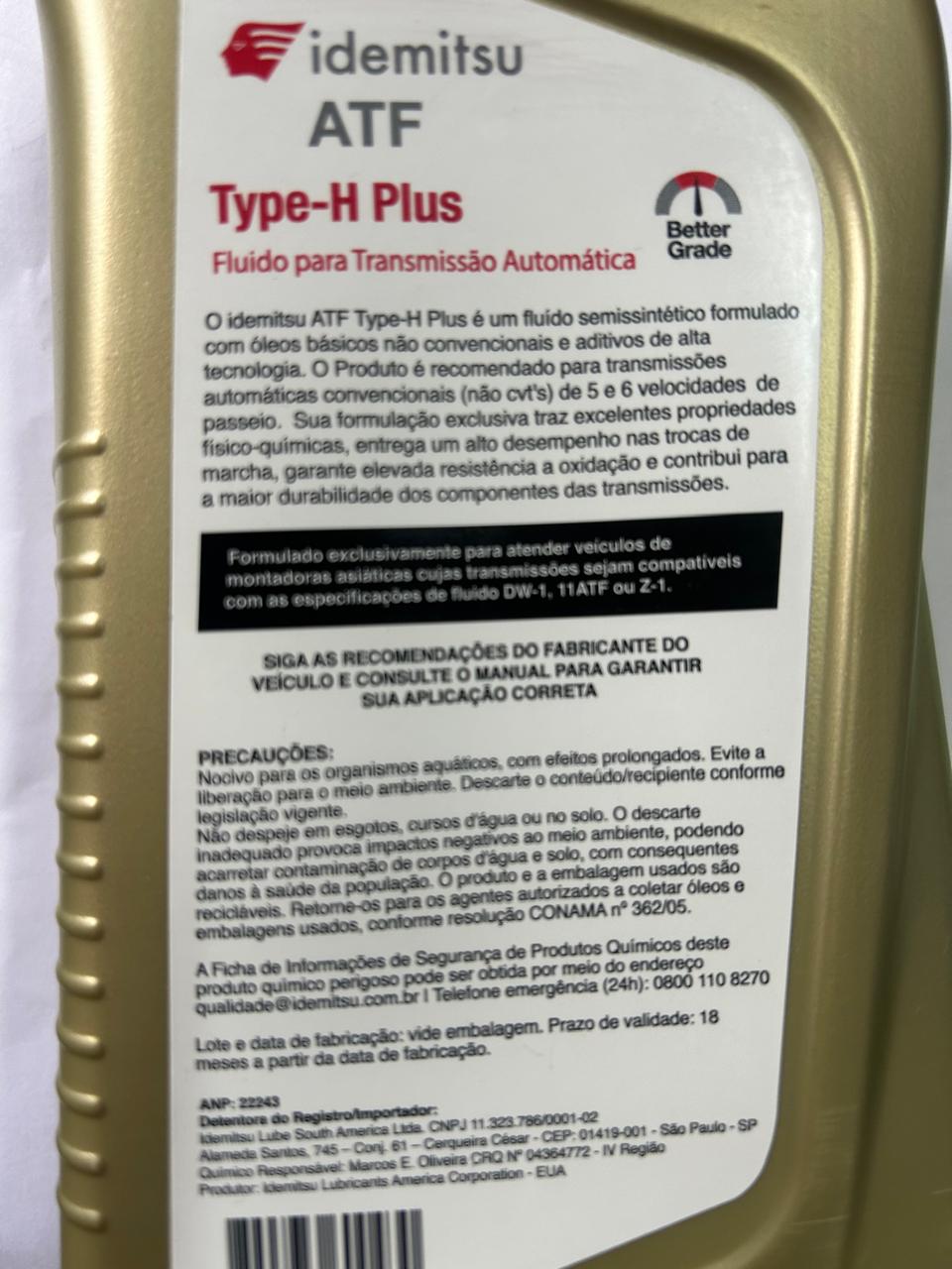 Óleo de Transmissão Automática Idemitsu ATF Type-H Plus DW-1 11ATF Z-1 ...