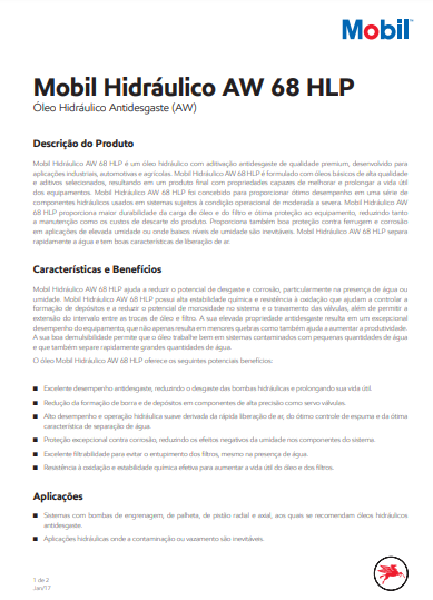 Mobil Hidráulico AW 68 HLP Tambor 200 Lts Óleo hidráulico com aditivo ...
