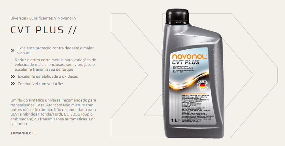 Óleo de Transmissão Novonol CVT PLUS 1 LT NS-3 J-4 CVTF FE WCF-1 - Fast Car Brasil | Aditivos e ...