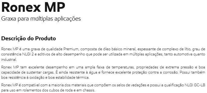Graxa Multiuso Mobil Ronex MP 500 g (Complexo de lítio NLGI-2) Aprovaç ...