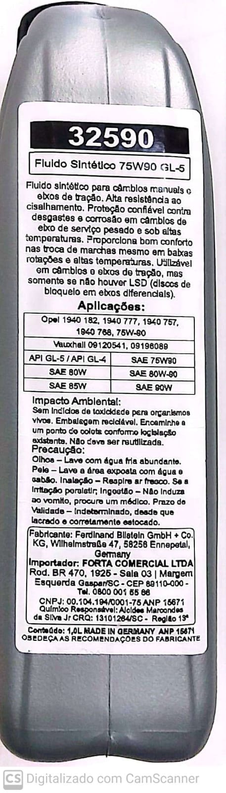 Febi Fluído Sintético 32590 75W90 API GL-5 BMW Ford Volvo VW Cambio ...