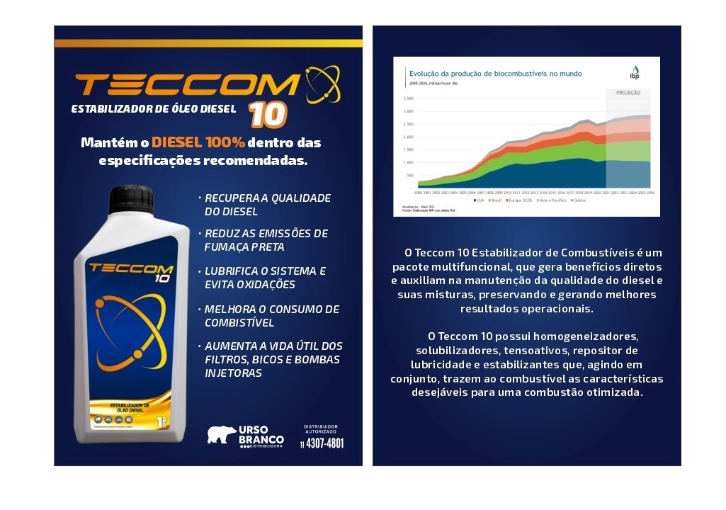 ESTABILIZADOR de Óleo Diesel TECCOM 10 200 ml Otimizador e Bactericida ...