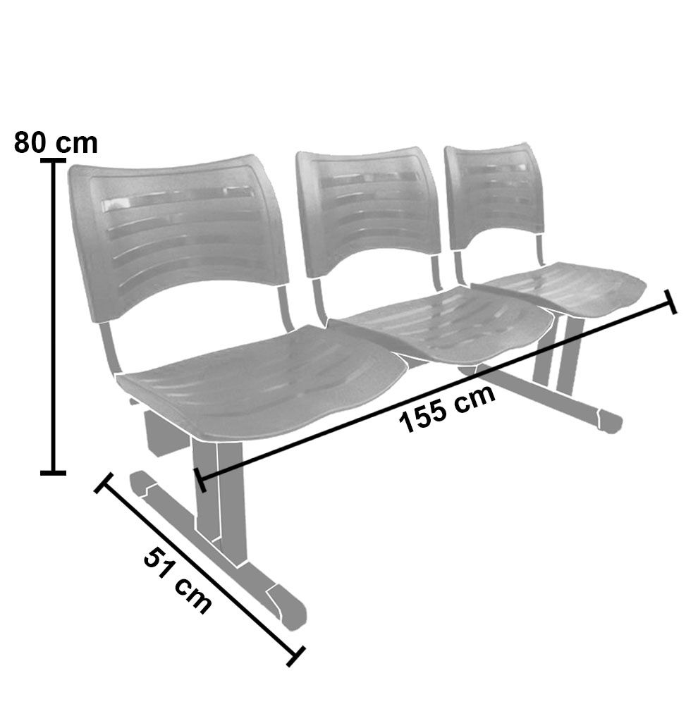 longarina 3 lugares iso plastica para escritorio - Stilos Móveis