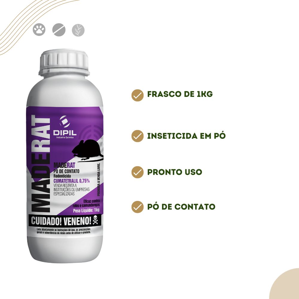 Veneno para ratos - Profissional - MADERAT 1kg Pó - Sens Agropet ...