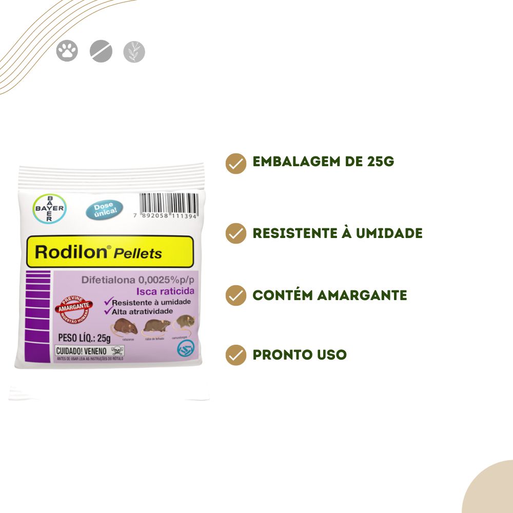 Isca Raticida Rodilon Pellets 25g - Mata Ratos eficaz -BAYER - Sens ...