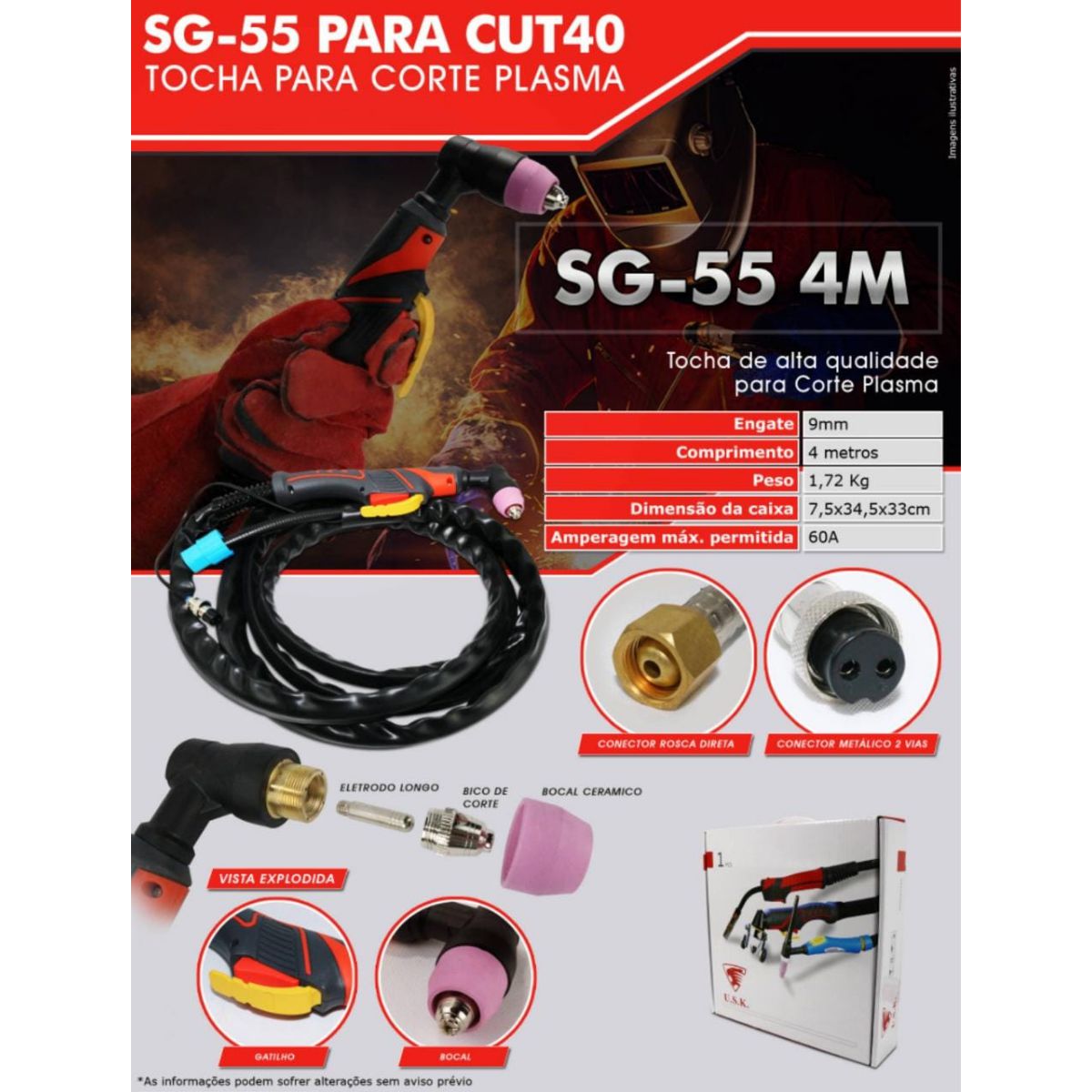 Tocha para Corte Plasma SG 55 - 4m - Chico Soldas | Loja de Maquinas e ...