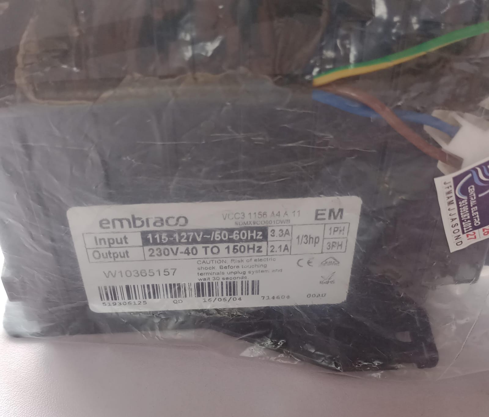 W10365157 - INVERSOR EMBRACO VCC3 1156 A4 A 11 WHP EECON COMP INVERTER ...