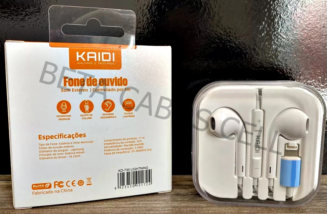 Fone De Ouvido kAIDI iPHONE Entrada Lightning Com Microfone - Beta ...