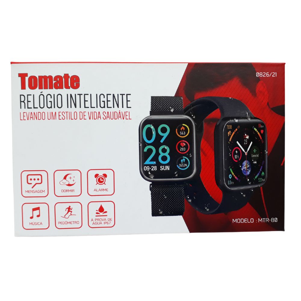 Relógio Smartwatch MTR - 80 TOMATE 2 Pulseiras (aço e borracha) - MTR ...