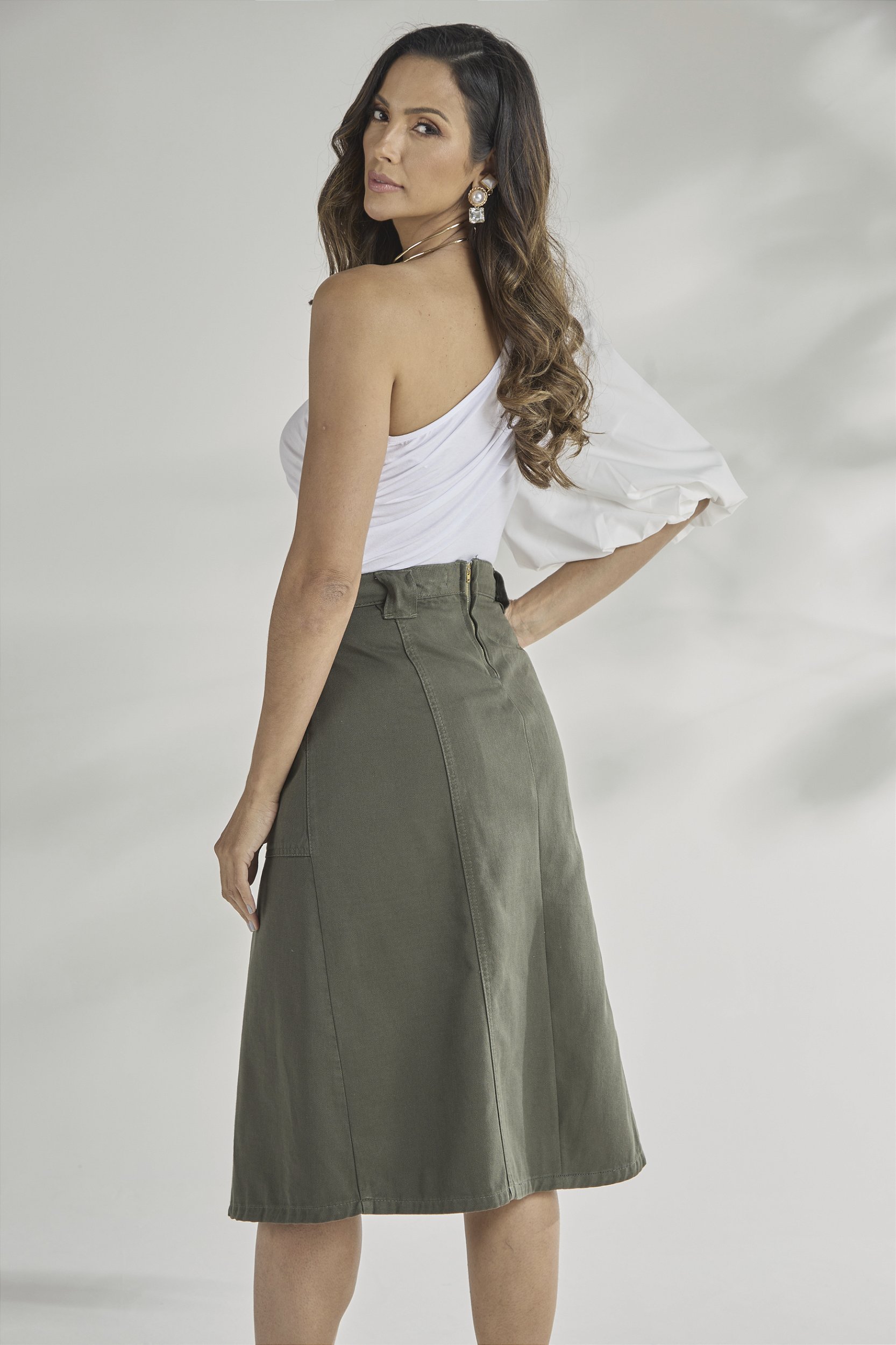 Saia Sarja Midi - Moda Evangélica - Roupas Evangélicas