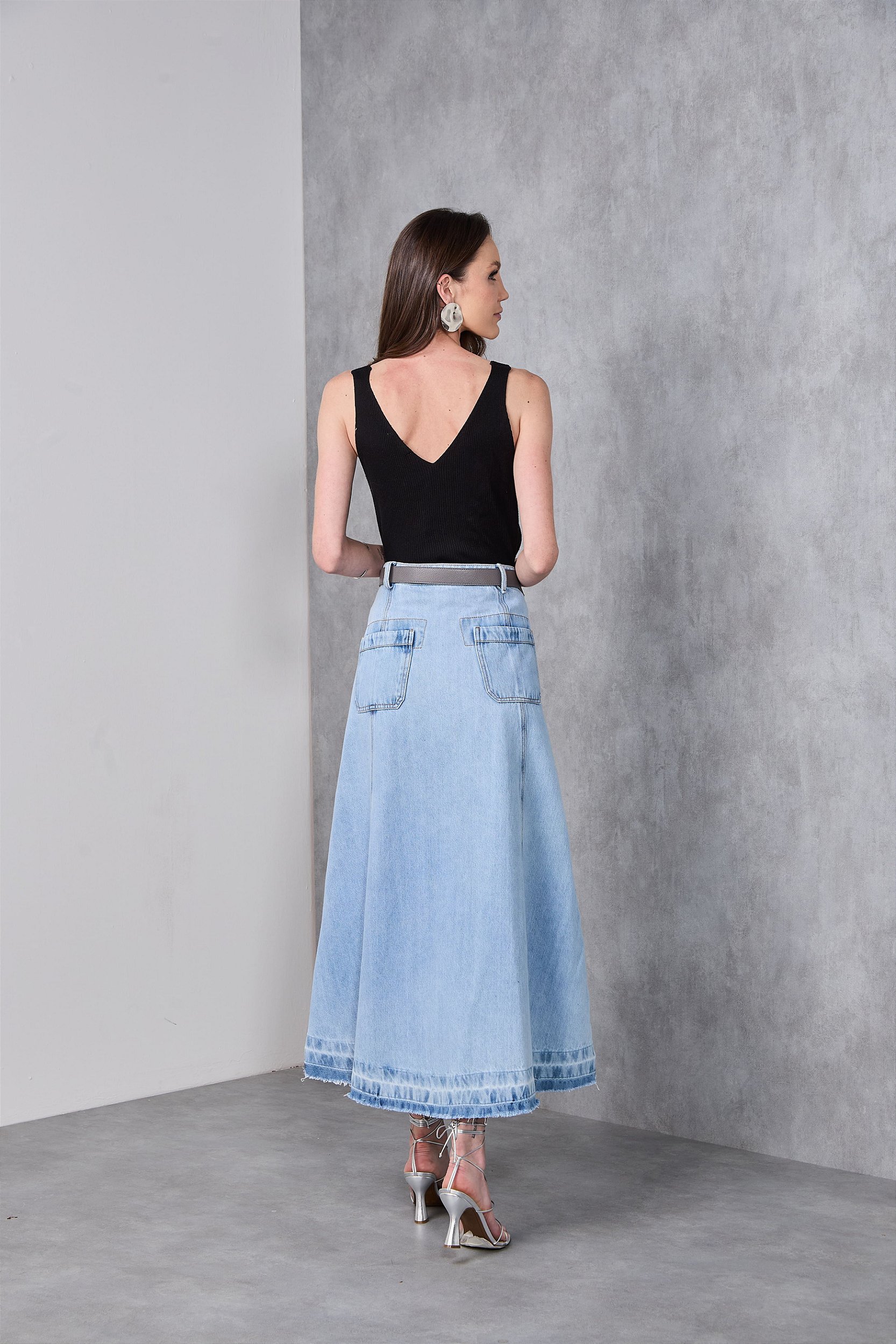 Saia Jeans Midi - Moda Evangélica - Roupas Evangélicas